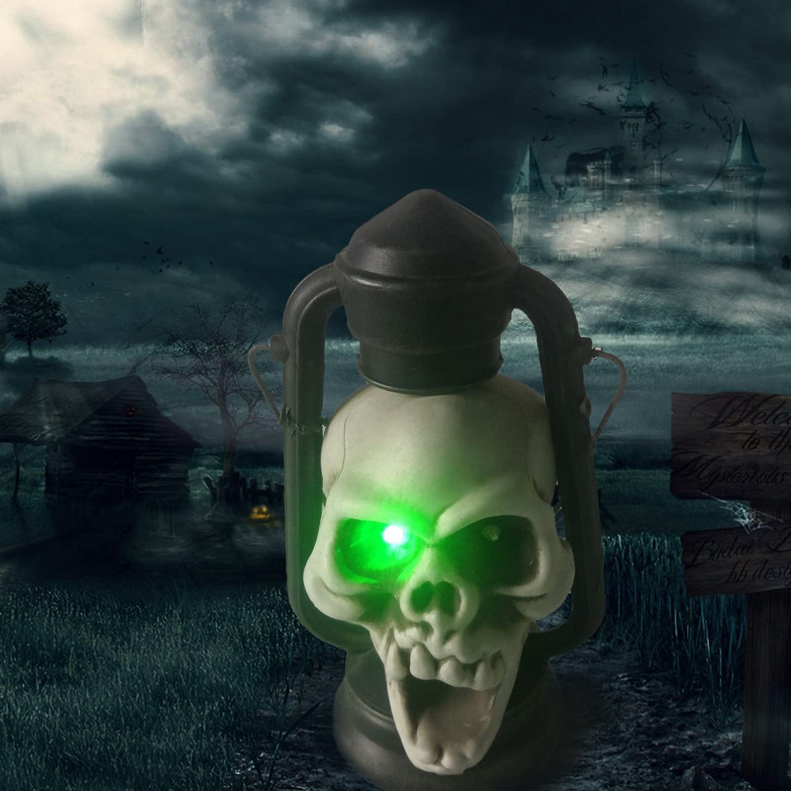 WUMAWEI Halloween Skull Colorful Lamp, Halloween Creepy Hanging Lights Skull Lantern Glowing Skull Head Ghost Lights Mini Led Colorful Lamp for Home Garden Bar Halloween Decoration (White, 13*23.5cm)