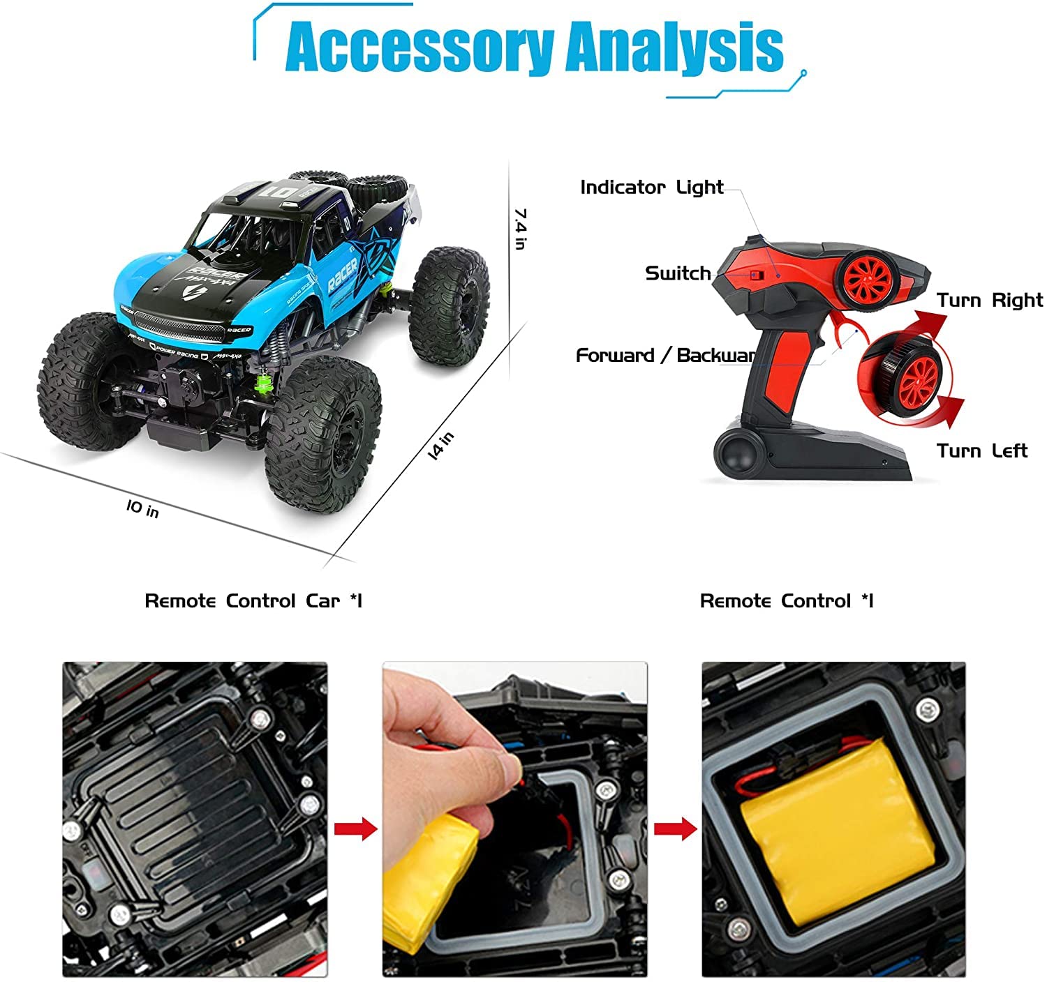 RC Cars 1:12 Remote Control Car, 2.4GHz Waterproof Racing Car Off-Road RC Crawler Toy Gift with Two Rechargeable Batteries