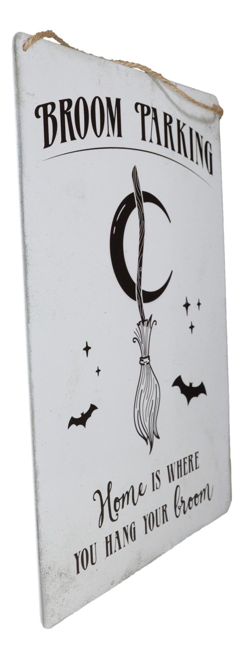 Ebros Gift Halloween Witchcraft Wicca Occult Witch Broom Parking Home Is Where You Hang Your Broom Bats Stars And Crescent Moon Wall Hanging Sign Plaque Kitchen Home Decorative Signs