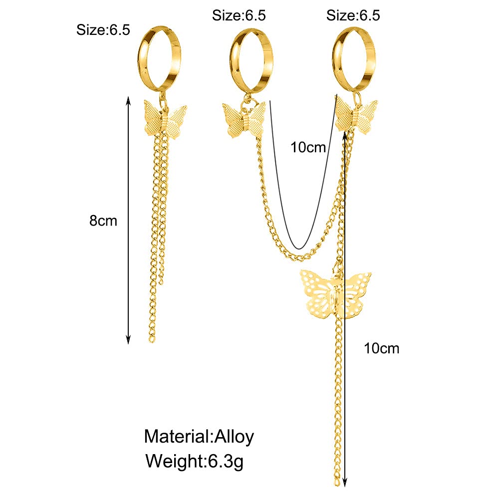 CJIAYUJEW Gold Punk Vintage Chain Finger Rings Set for Women Men,Gold Butterfly Chain Ring, Novelty Gothic Cross Open Adjustable Rings Stackable Gold Knuckle Rings (Gold)