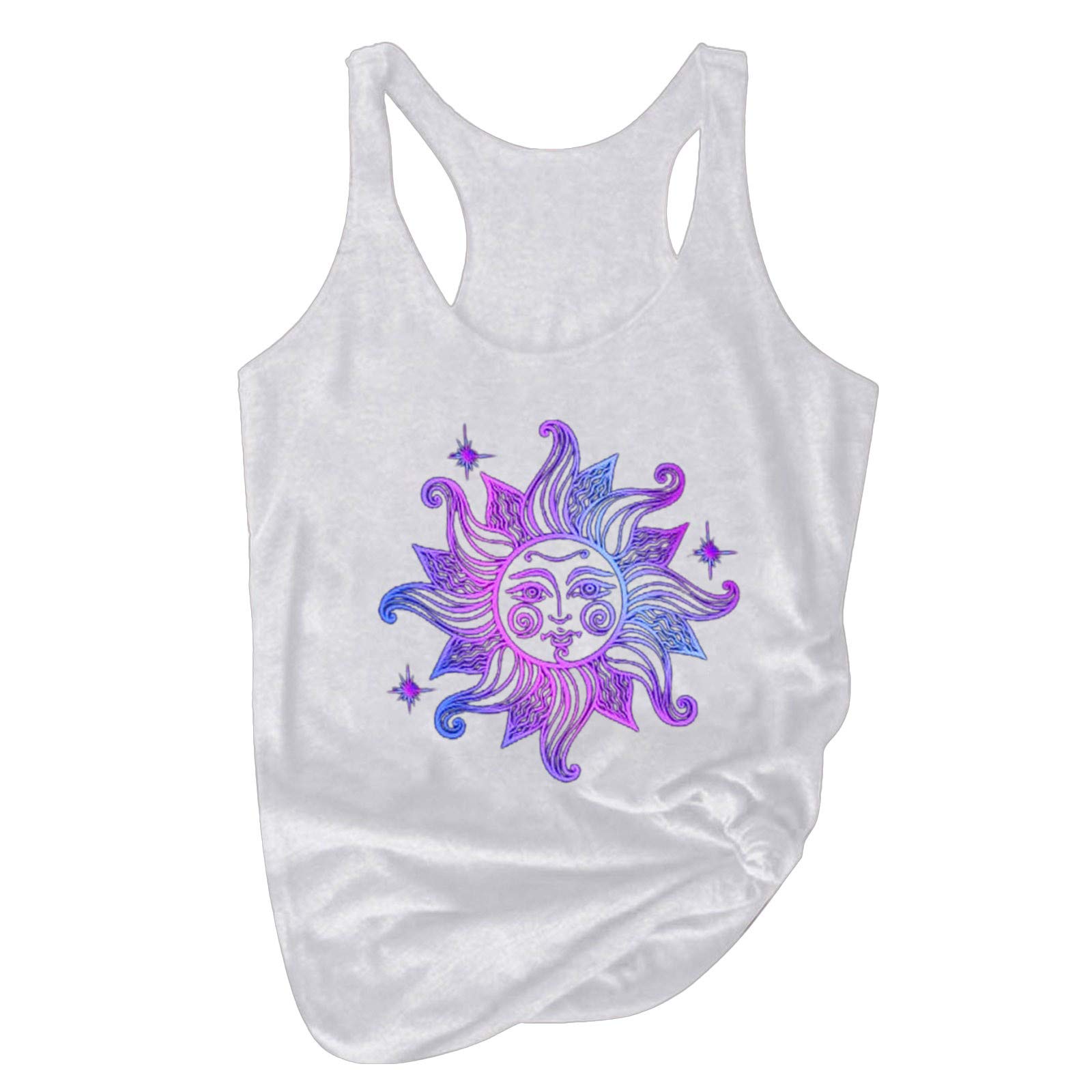 Padaleks Sun Moon Printed Tank Top for Women Casual Sleeveless Graphic Tees Shirts Loose Blouse Tunic Tops Vest White