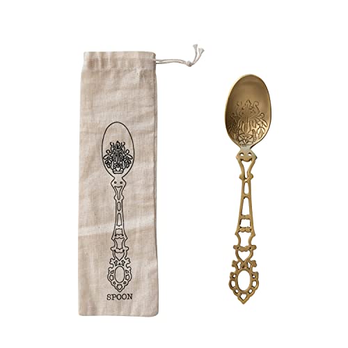 Creative Co-Op Brass Canvas Bag Spoon, 8" L x 2" W x 0" H, Natural