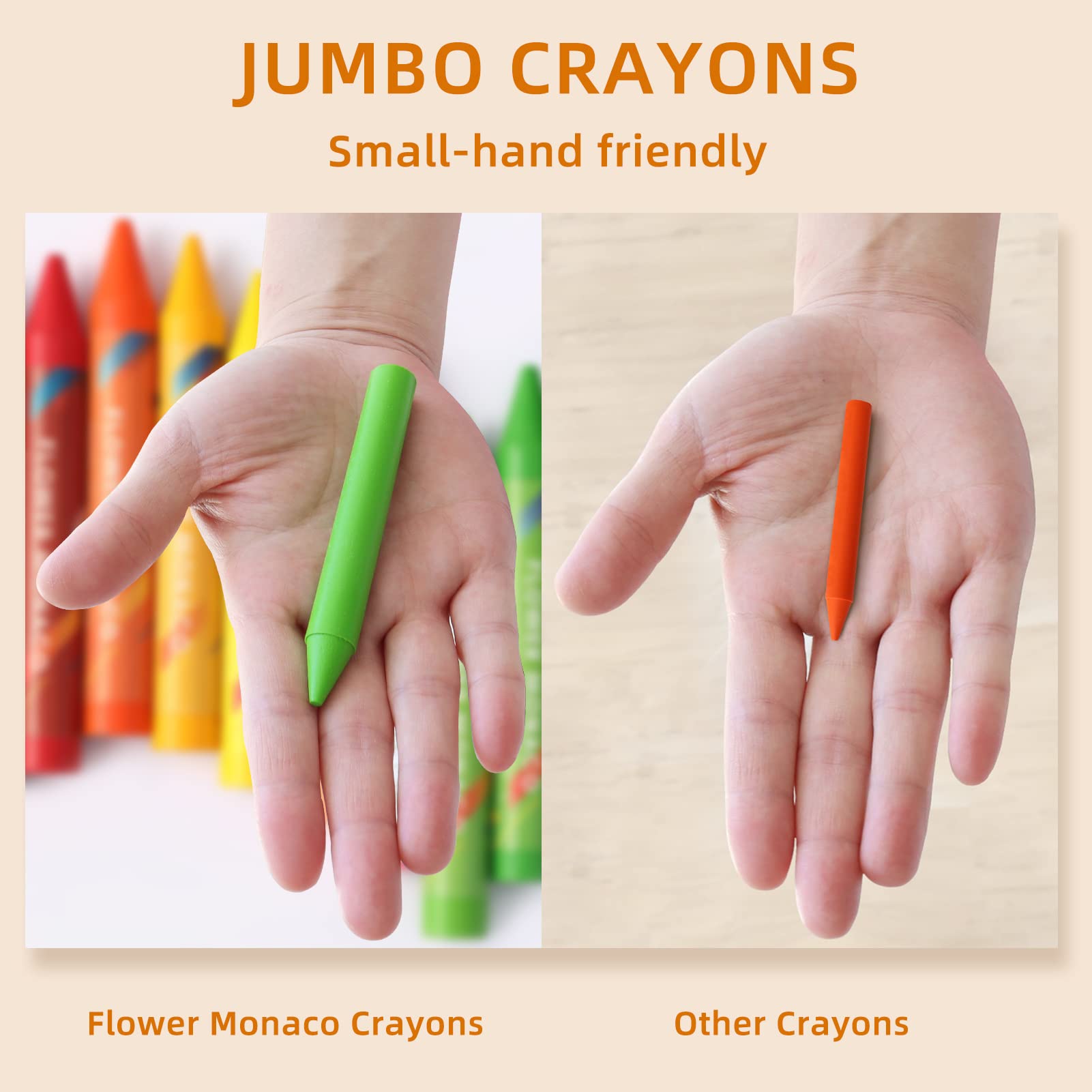 Lebze Jumbo Crayons for Toddlers, 16 Colors Non Toxic Crayons, Easy to Hold Large Crayons for Kids, Safe for Babies and Children Flower Monaco
