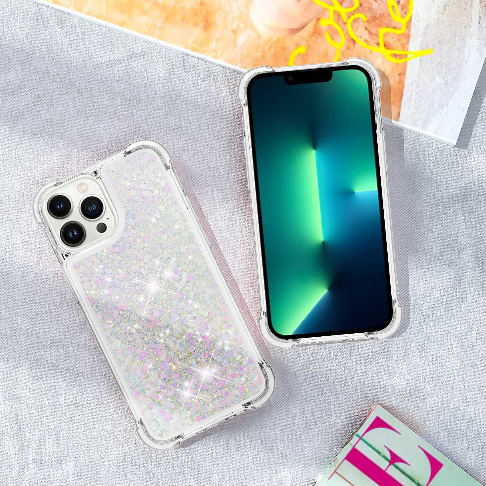 CAIYUNL for Samsung Galaxy A04E Phone Case with Screen Protector, Women Girls Glitter Bling Floating Liquid Cute Soft TPU Silicone Shockproof Protective Cover for Samsung Galaxy A04E Case -Sliver Pink