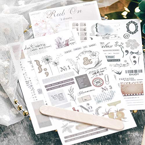 KSCRAFT Vintage Rub On Transfer Sticker Scrapbook Sticker Journal Sticker for Adult Sticker of Sewing Handicraft Decor Sticker for Card Making Diary Album DIY Art and Craft