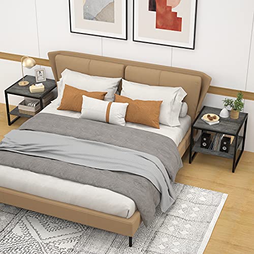 Homieasy End Table, 20 Inch Square Side Table Modern Night Stand with 2-Tier Storage Shelf, Living Room Small Coffee Table, Wood Finish Bedside Table for Bedroom,Black Oak