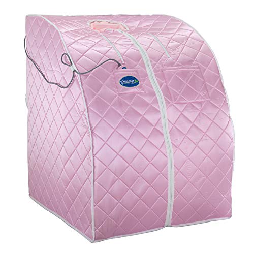 Durasage Personal Ultra Low Emf Portable Infrared Sauna Spa for Weight Loss, Detox, Relaxation at Home, 30 Minute Timer, with Handheld Remote Control, Heated Footpad and Chair (Light Pink)