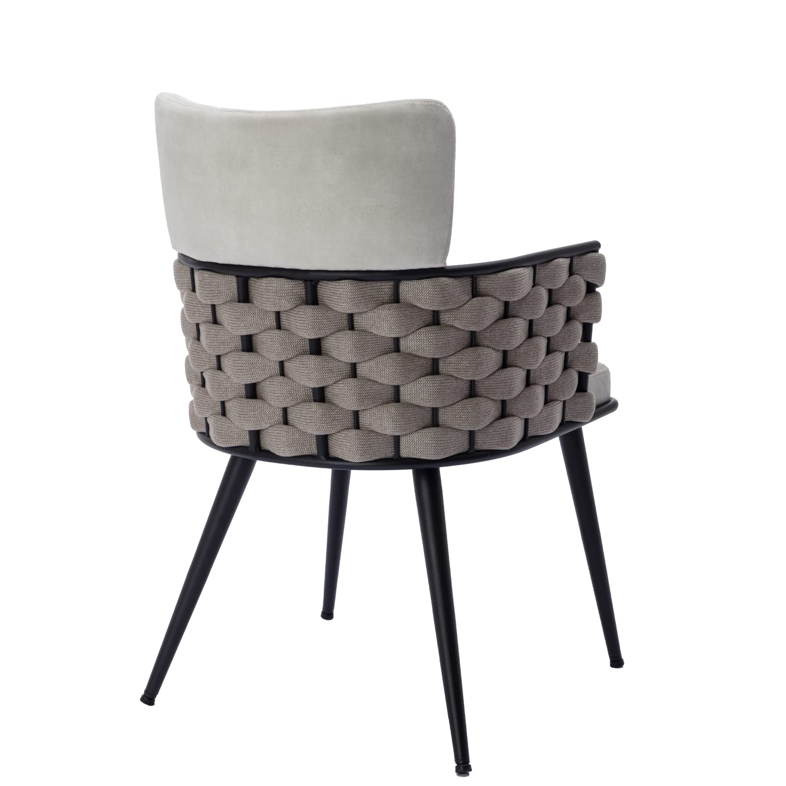 BFZ Mid-Century Modern Dining Chairs Set of 2, Handmade Woven Kitchen Chairs, Upholstered Velvet Dining Chairs with Metal Legs for Kitchen, Dining Room, Living Room