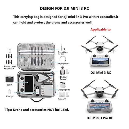 CENPIN Mini 3 RC Case, Portable Travel Bag PU Leather Carrying Case Bag for DJI Mini 3 RC/Mini 3 Pro RC Drone Accessories with DJI RC Controller and Other Accessories