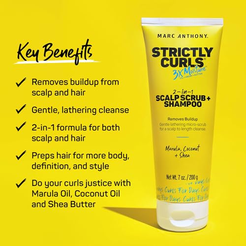 Marc Anthony 2-in-1 Scalp Scrub and Shampoo, Strictly Curls - Deep Cleansing & Exfoliating Shampoo for Curly Hair Removes Buildup with Coconut Oil, Marula Oil, Shea Butter & Bentonite Clay - 7.05 Oz