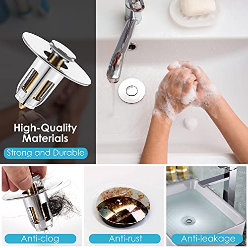 Drifop Universal Bathroom Sink Stopper, Pop-up Sink Drain Stopper, Sink Plug, Sink Strainer and Hair Catcher for 1.02-1.96β Bathroom Sink Drain Upgraded (Silver, 1 PCS)
