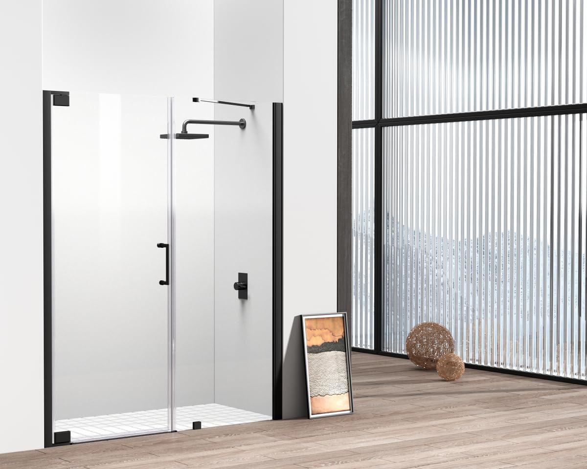 Elegant Kitchen and Bath SD404-6072MBK Semi-Frameless hinged Shower Door 60 x 72 Matte Black