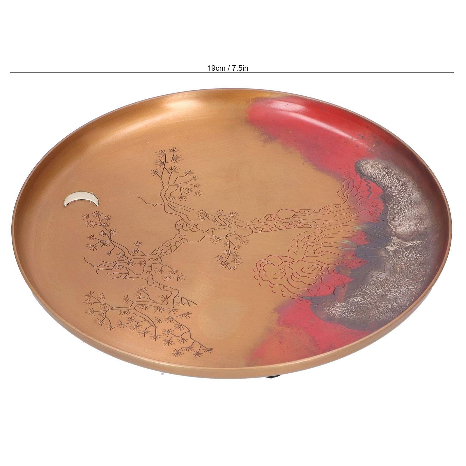 DEPILA Round Pine Tree Pattern Pot Holder, Tea Tray Japanese Style Hand Made Tea Cup Holder Red Copper Plate Teaware for Home Use Dish