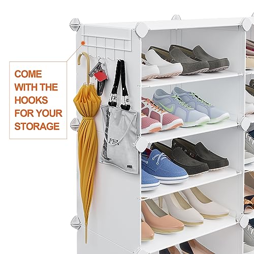 MAGINELS Shoe Rack, 24 Pair Shoe Organizer Cubby, 6 Tier Shoe Storage Cabinet, Plastic Shoe Shelf for Closet, Entryway, Garage, Hallway, Bedroom, White