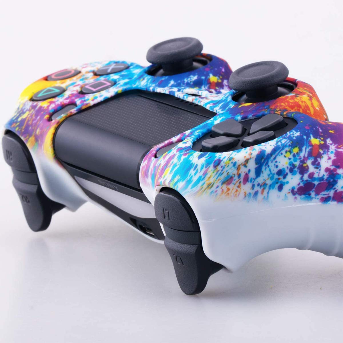 Sofunii 2pcs Skin for PS4 Controller, Anti-Slip Silicone Cover Shell Case with 8 Thumb Grip Caps, Compatible with PlaySation 4 Slim/Pro Controller DualShock 4 Gamepad (Black White)