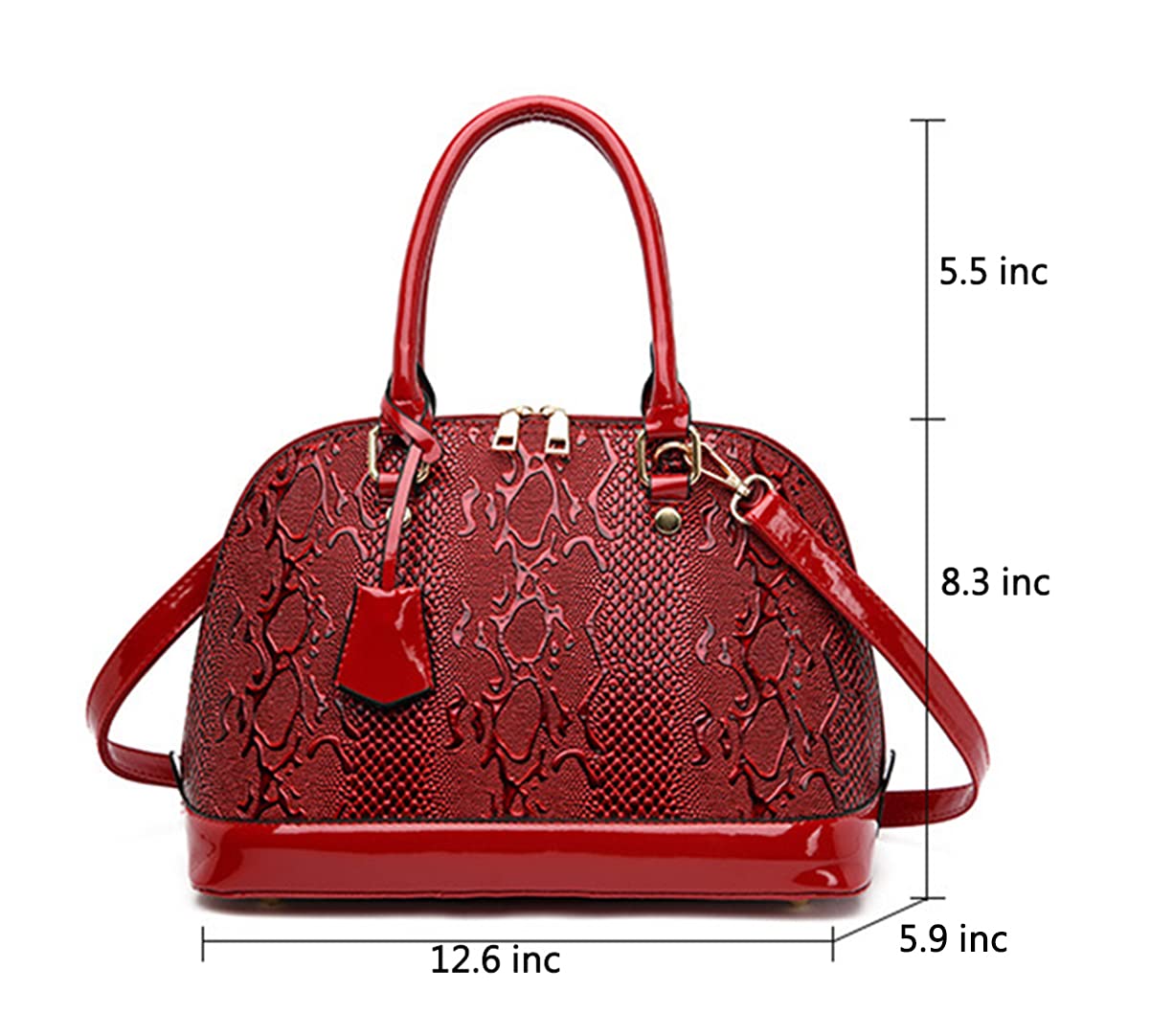 Patent Leather Handbag Crocodile Pattern Top Handle Purse Shell Bag Come with Wallet (Brown)