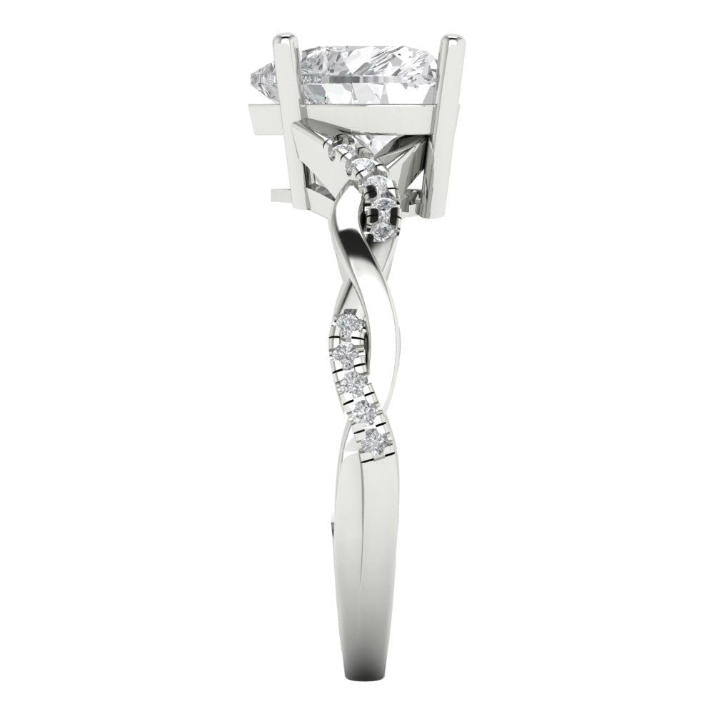 Clara Pucci 2.19ct Heart Cut Twisted Solitaire White Lab Created Sapphire Engagement Promise Anniversary Bridal Ring 18K White Gold 10.25