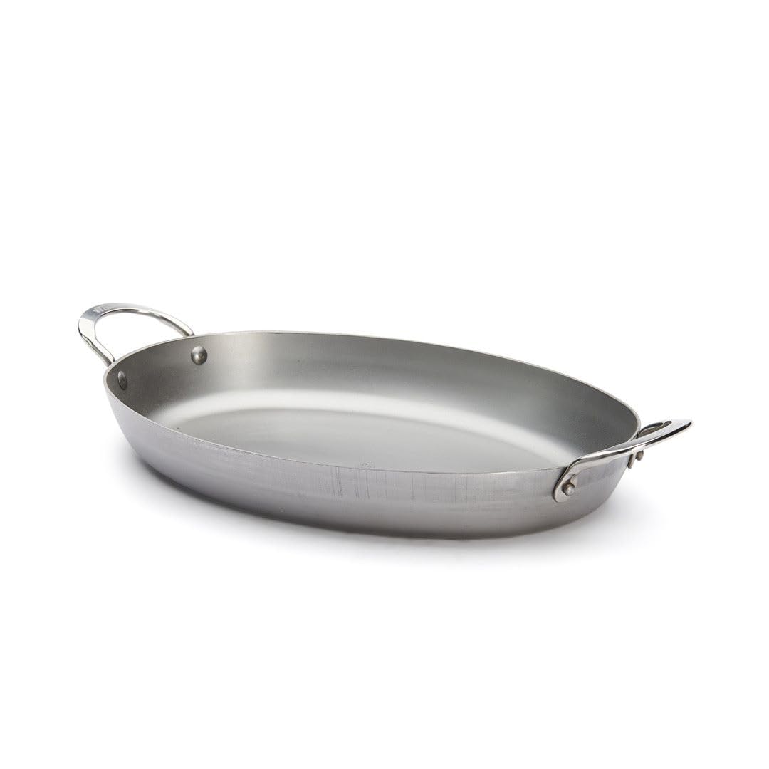 de Buyer MINERAL B Carbon Steel Oval Roasting Pan - Ideal for Roasting Meat, Seafood & Veggies - Naturally Nonstick - Made in France