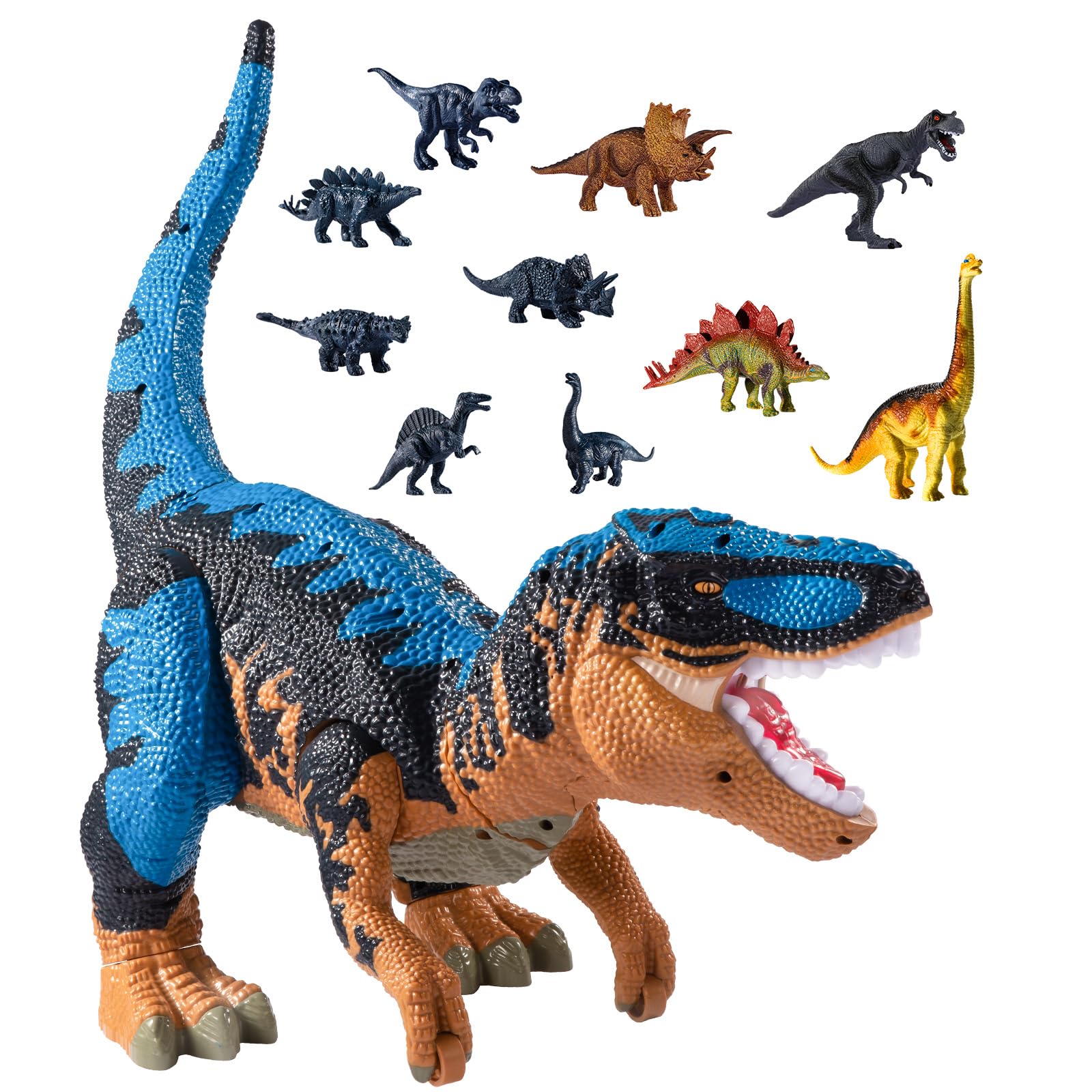 TEMI Large Dinosaur Toys for Kids Boys Toddlers 3 4 5 6 7 Years, Tyrannosaurus Dinosaur with Mist Spray, Light and Sound, Big Dinosaur Stored 4 Dinosaurs and 6 Small Dinosaurs Toys, Birthday Gifts
