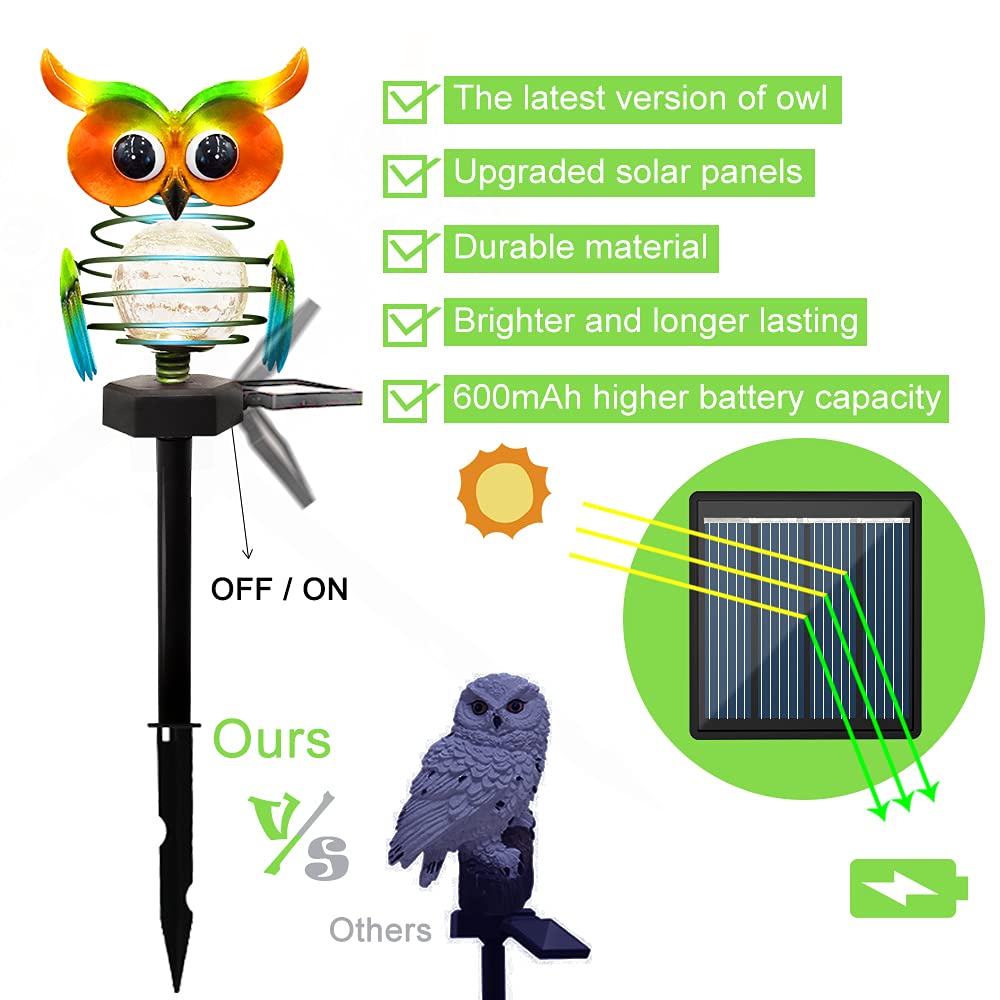 Solar Garden Lights Outdoor, Solar Owl Lights Waterproof Decor, Garden Stake Lights Solar Powered Crackle Glass Globe Lights Outdoor Warm White Owl LED Lights for Yard Lawn Patio Pathway Walkway
