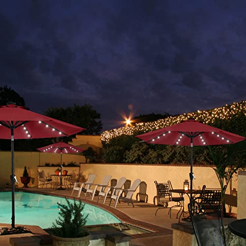 MASTERCANOPY Patio Umbrella with 32 Solar LED Lights for Outdoor Market Table -8 Ribs(7.5ft,Burgundy)