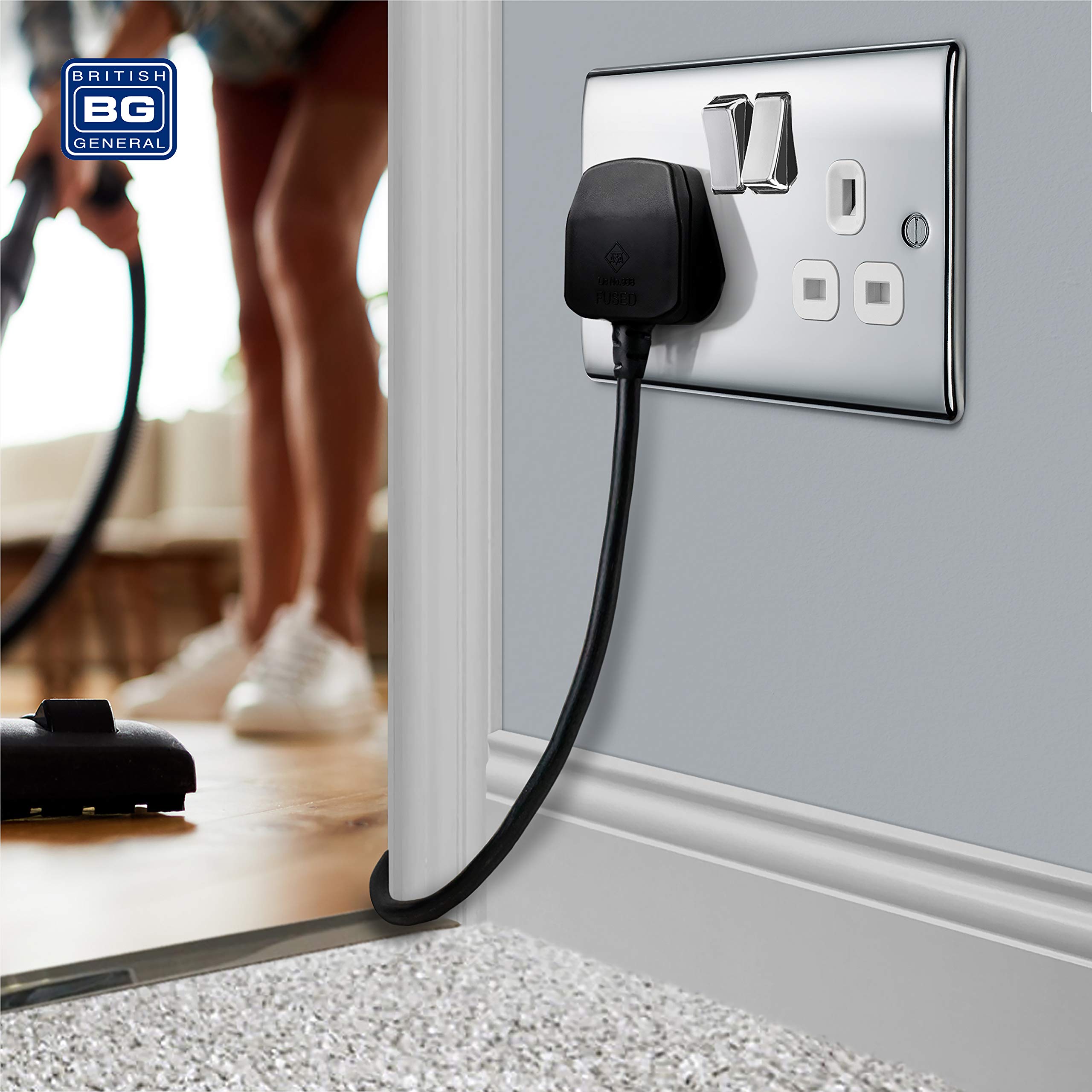 BG Electrical Double Switched Power Socket with White Inserts, Polished Chrome, 13 Amp
