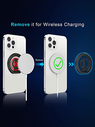 Magnetic Phone Ring Holder with MagSafe, SUPERONE [Aluminum Alloy] 2-in-1 Magnetic Phone Grip with Adjustable Stand, Compatible with iPhone 14/13/12, Pro, Pro Max, Mini, Black