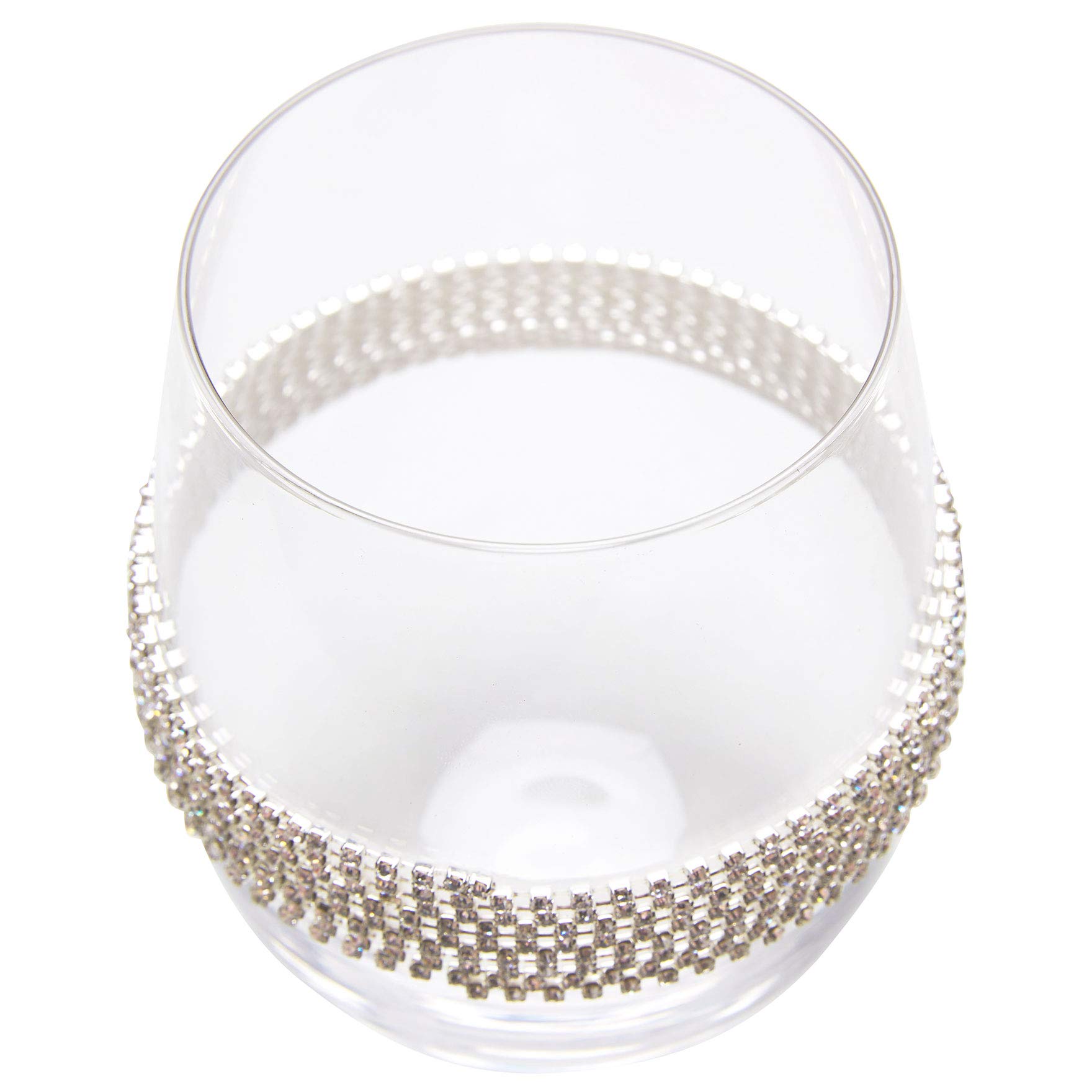 Cheer Collection Berkware Set of 6 Luxurious Stemless Wine Glasses with Sparkling Diamond Studded Design (Silver)