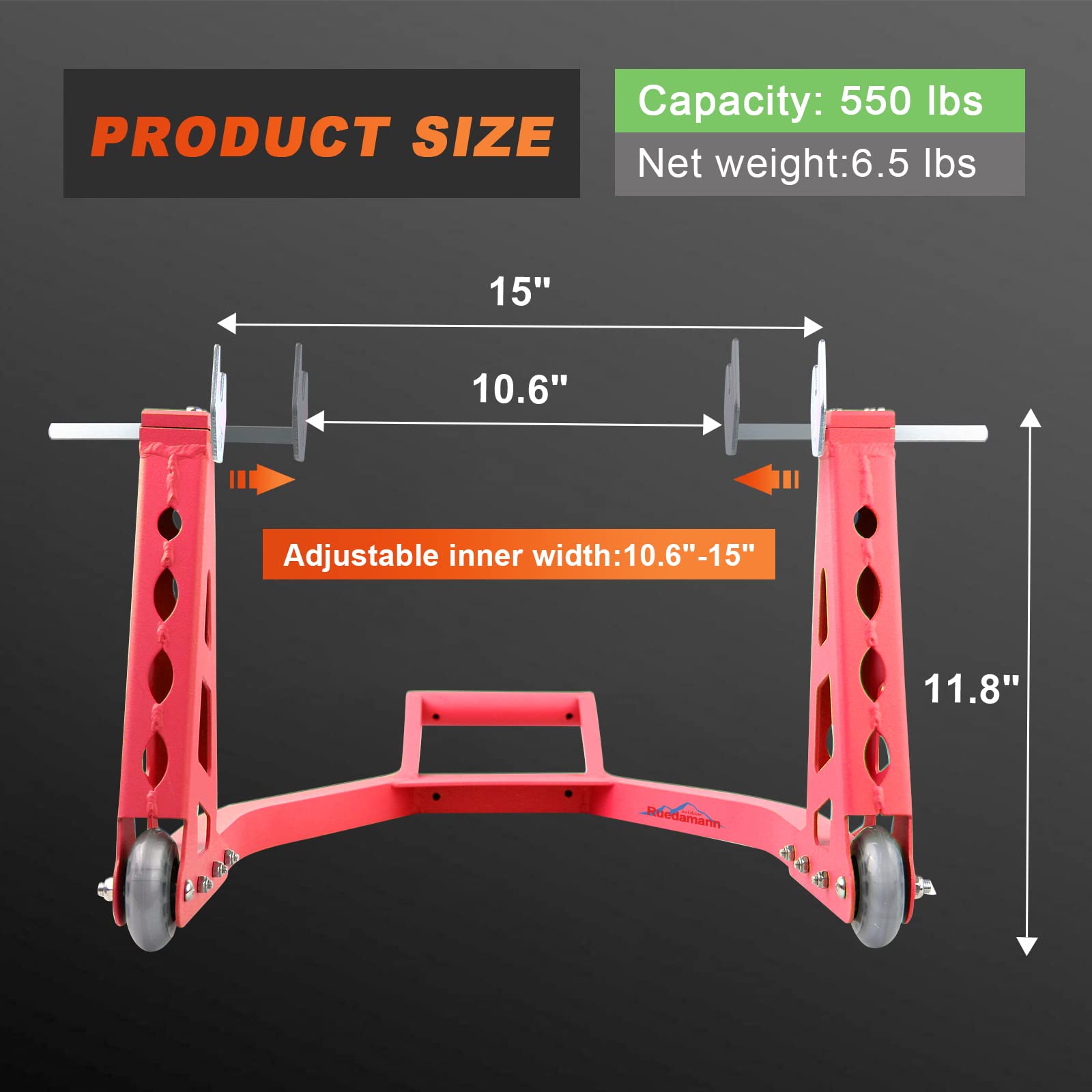 Ruedamann 550 lbs Capacity Motorcycle Stand,Adjustable 9.8"-13.8"W Motorcycle Rear Lift,Motorcycle Storage Lift Stand, Wheel Lift Stand for Sport Bikes,Dirt Bikes,Rear stand, Red
