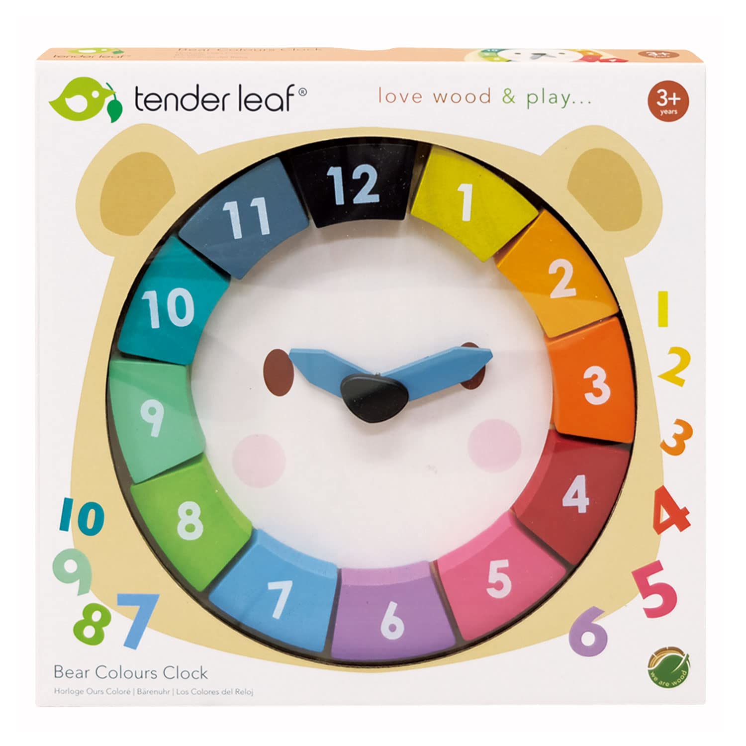 Tender Leaf Toys - 12 Pcs Bear Colors Clock, Early Learning Time, Educational Learning Clock Toy - Wooden Clock, Lovely Shapes - Cognitive Toy for Kids