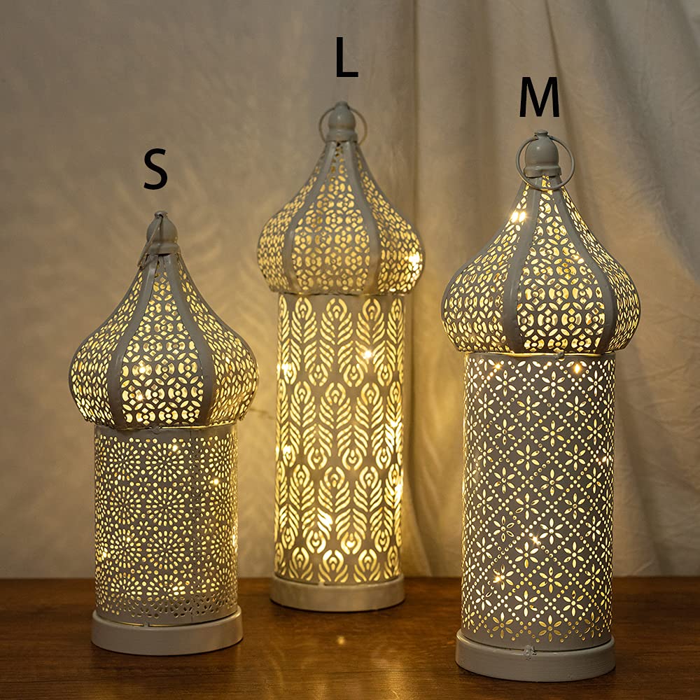 Paluopo Battery Powered Lamp White Cordless Outside Lights Garden Patio Outdoor Apartment Lanterns Decor,Hanging Lights Boho Moroccan Lantern Decor for Bedroom Tabletop (S-White-1Pcs)