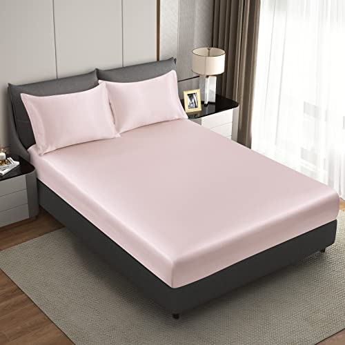 HommxJF Blush Pink Satin Pillowcase Standard Set of 2 with Envelope Closure,Blush Pink Silk Pillowcase for Hair and Skin (20x26)