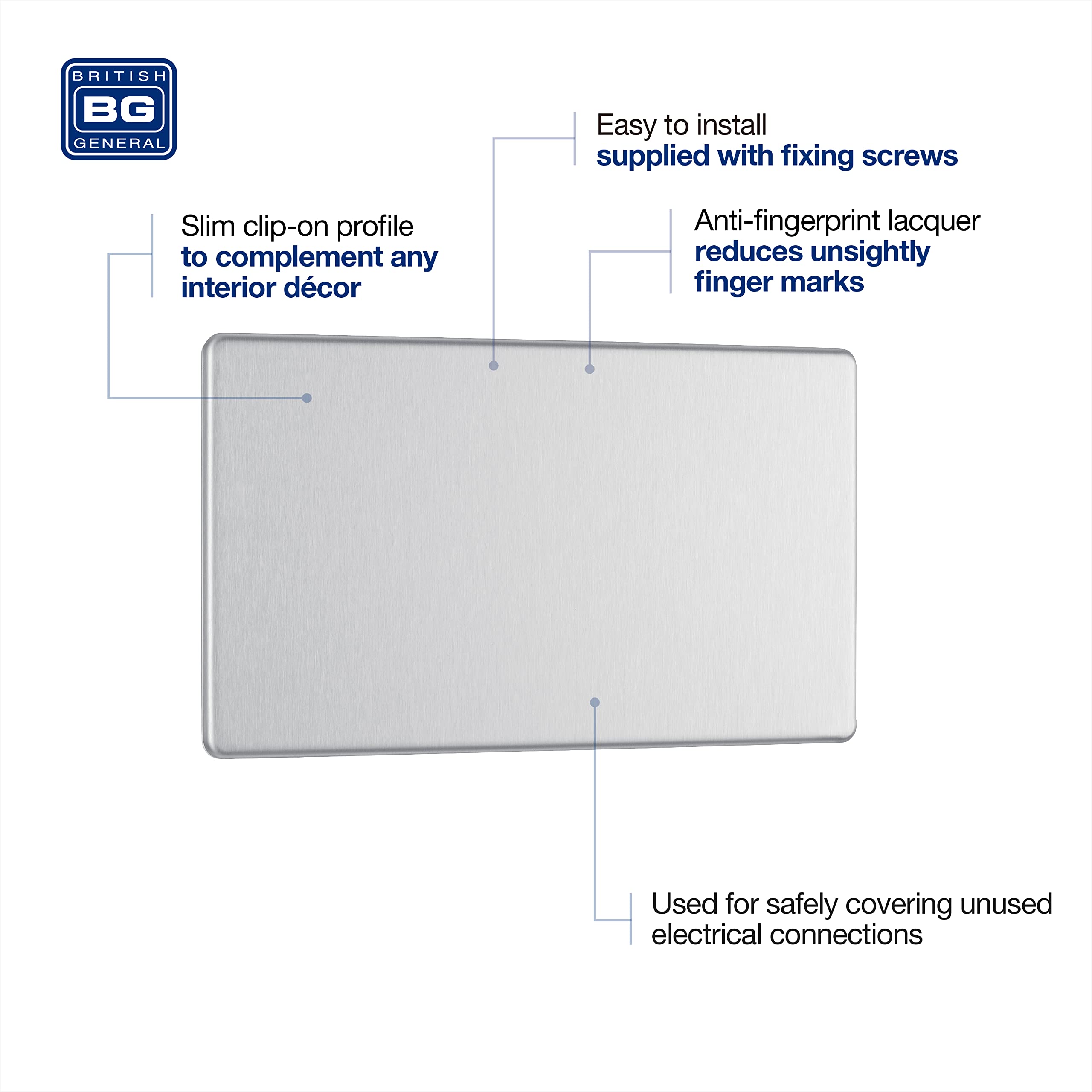 BG Electrical Screwless Flat Plate Switched Fused Connection Unit with a Power Indicator and Cable Outlet, Brushed Steel, 13 Amp