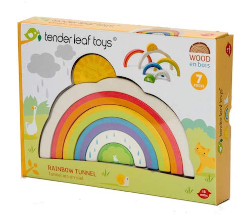 Tender Leaf Toys - Rainbow Tunnel - 7 Pcs Beautiful Wooden Rainbow Stacker - Colorful Rainbow Stacking Toy - Size and Color Recognition - Cognitive Game, Educational Toy