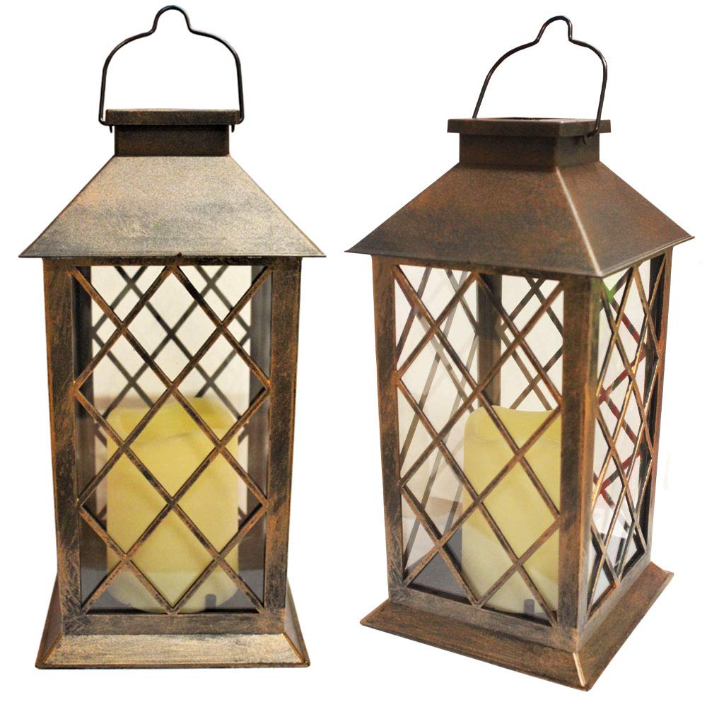 Solar Lantern Lights Hanging Lanterns Outdoor, PVC Waterproof LED Flickering Flameless Candle Decorative Solar Lantern, for Patio Courtyard Garden (2 Pack)