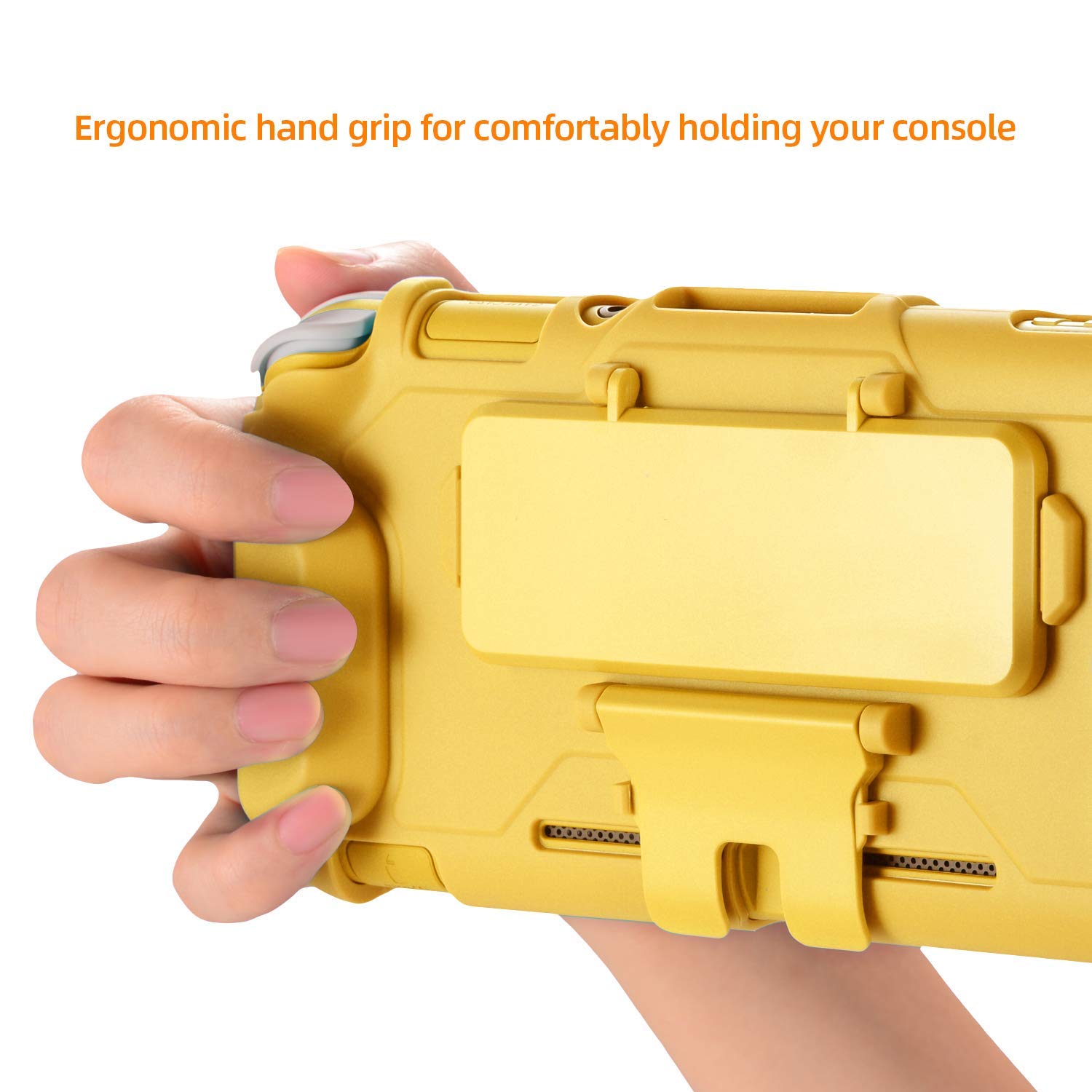 Protective Case Bundle for Nintendo Switch Lite, Tempered Glass Screen Protector, 4 Game Card Slots, Kick-Stand, Ergonomics Hand Grip, Shockproof, Anti-Scratch for Nintendo Switch Lite Case Yellow