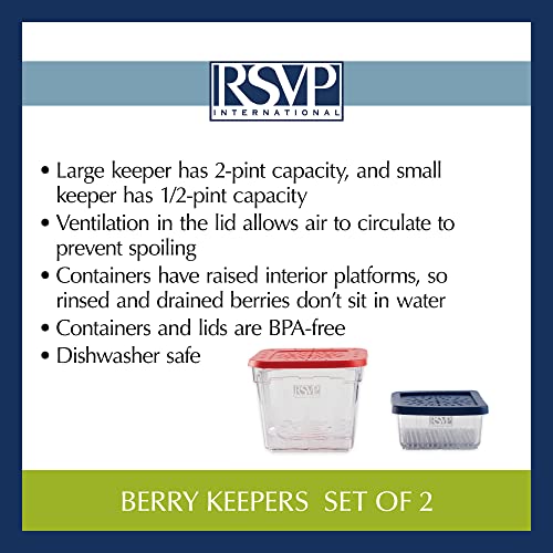 RSVP International Reusable Food Storage Collection Berry Keeper Set, Red 5.125x4.125, Blue 4.25x2.125