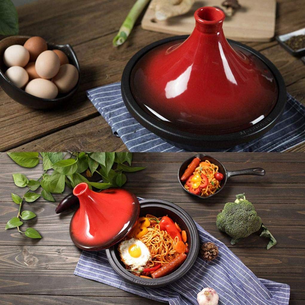MYYINGBIN 1.7 Liters Moroccan Tagine Lead Free Ceramic Pot Safe Clay Stew Pot Cast Iron Base Suitable for 1-4 People, Purple