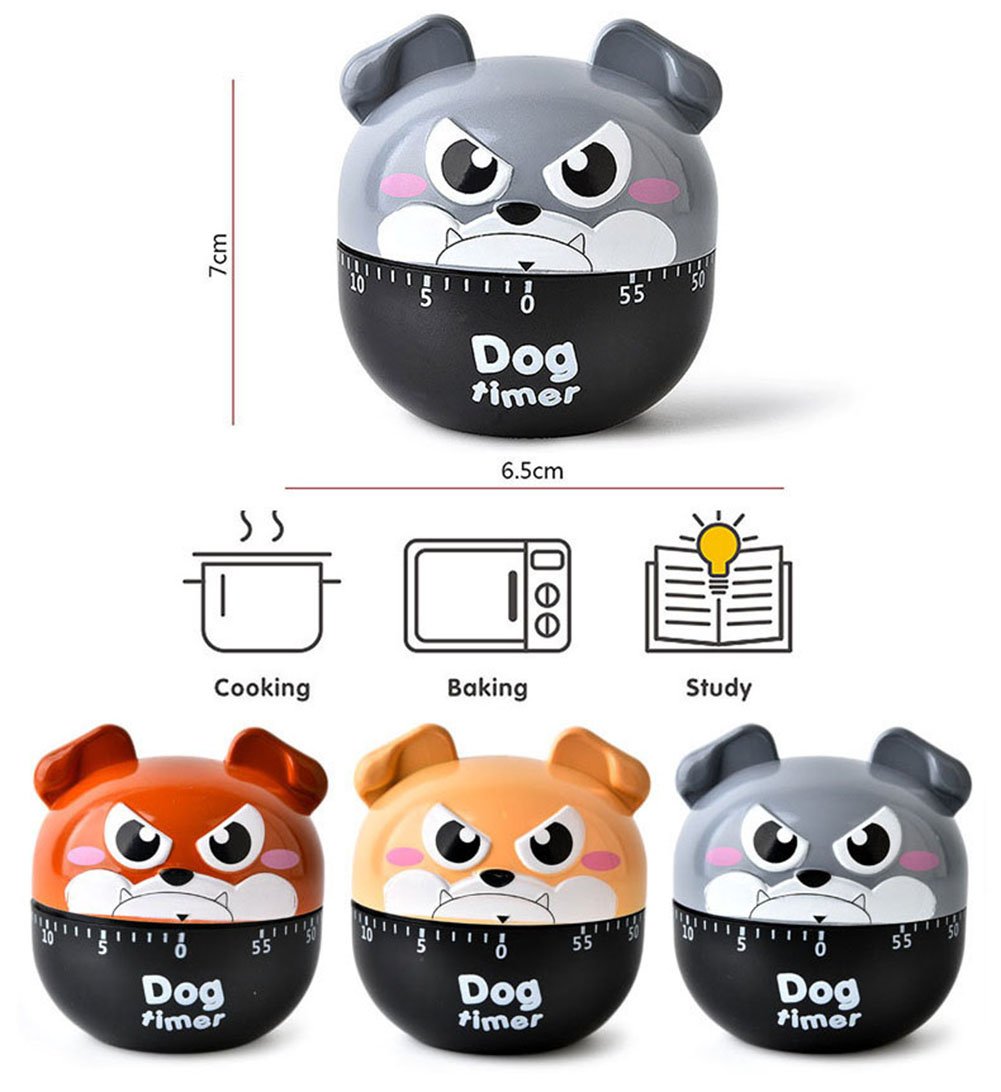 Cute Cartoon Dog Machinery Timers 60 Minutes Mechanical Kitchen Cooking Timer Clock Loud Alarm Counters Manual Timer Mini Size Kitchen Utensil (Brown)
