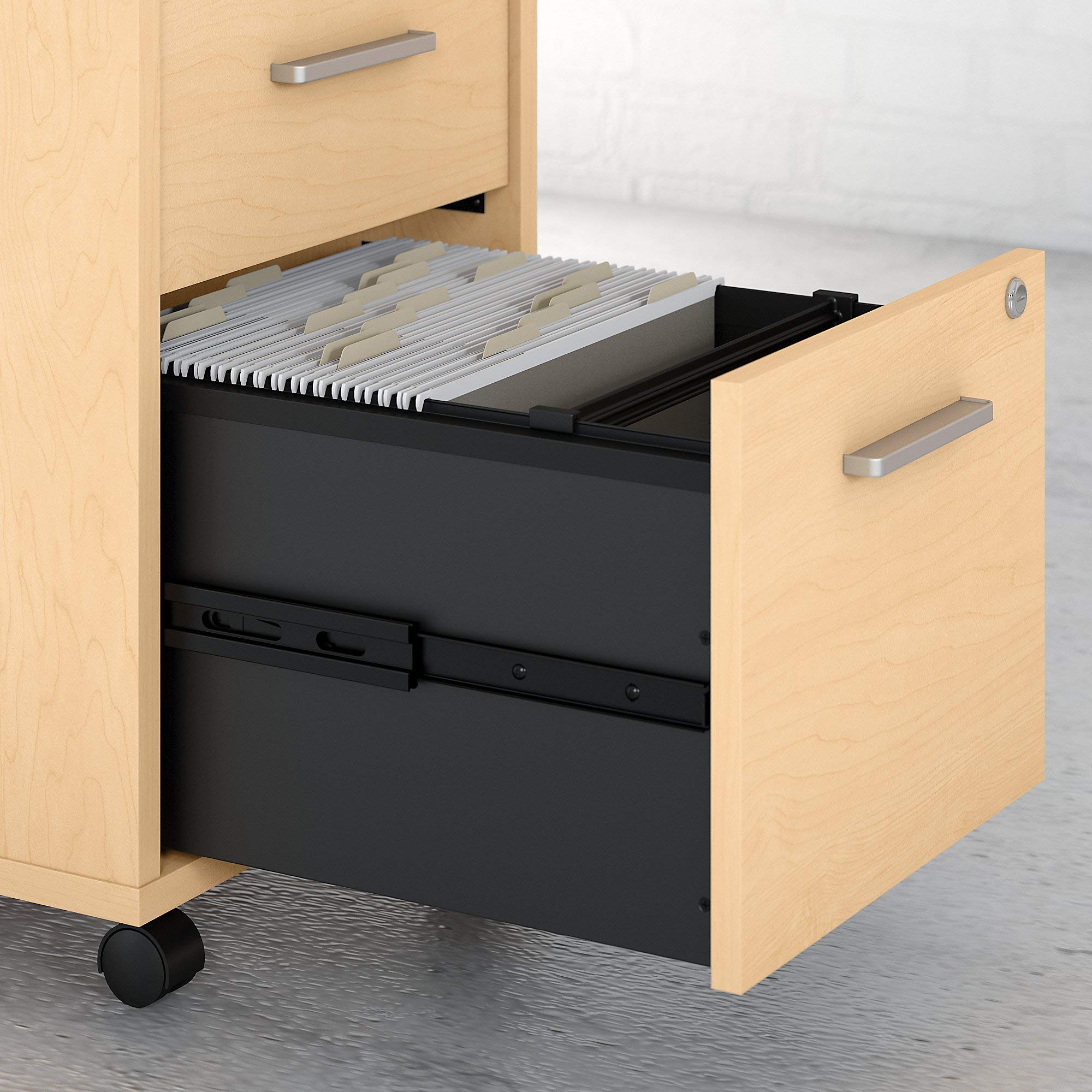 Bush Business Furniture Method 3 Drawer Mobile File Cabinet-Assembled, Natural Maple