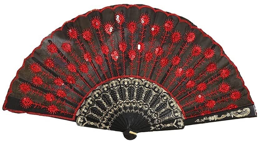 Chinese Fan Chinese Style Dance Wedding Party Lace Silk Folding Hand Fan Decorative Craft Fan Japanese Fan (Color : Onecolor, Size : 23CM)