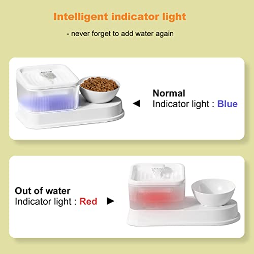 Marchul Cat Water Fountain and Food Bowl - 2L/67oz Pet Water Dispenser with Indicated Light, Smart Pump and 4 Replacement Filters for Cats and Small Dogs