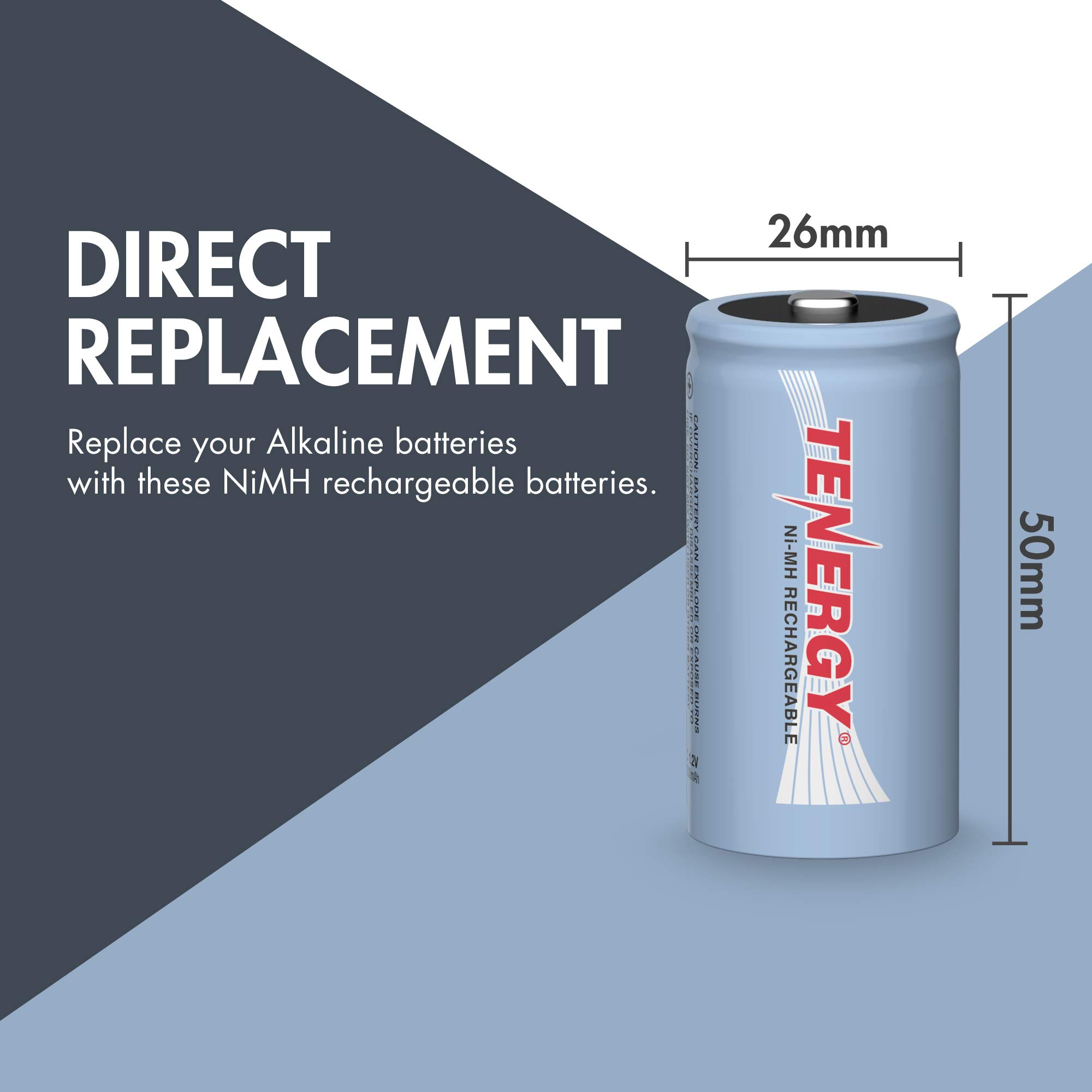 Tenergy C Size Battery 1.2V 5000mAh High Capacity NiMH Rechargeable Battery for LED Flashlights Kids Toy and More (8 pcs)