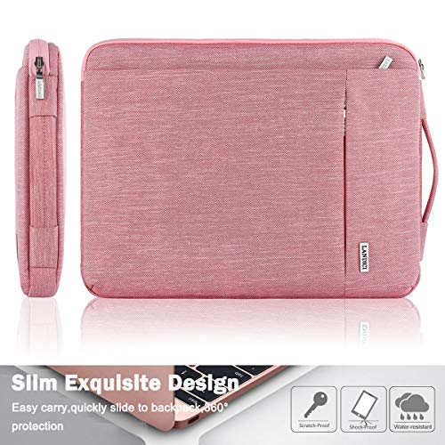LANDICI 360° Protective Laptop Sleeve 13-14 Inch, Computer Bag Carrying Case for MacBook Air 13 M1/2022 M2, MacBook Pro 13/14 2021, Chromebook 14, Women, Slim, Shockproof, Waterproof, Pink