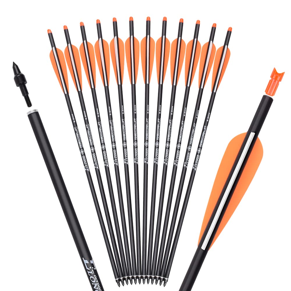 Carbon Crossbow Bolts 20 Inch Hunting Archery Arrows with 4" Vanes Replaced Arrowhead Tip 12PCS