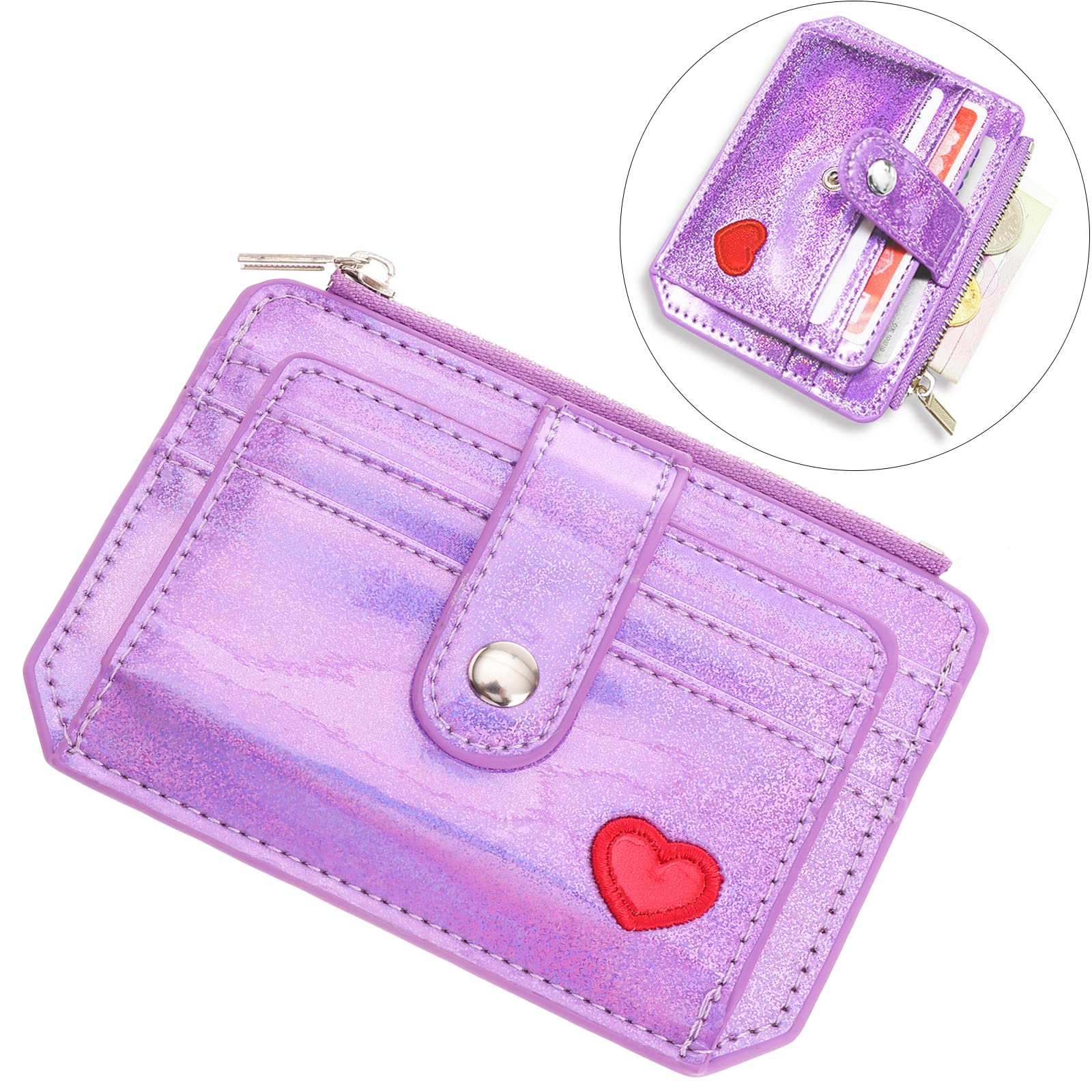 TENDYCOCO Money Clip with ID Window Hologram Card Holder Slim Coin Wallet for Women Girls