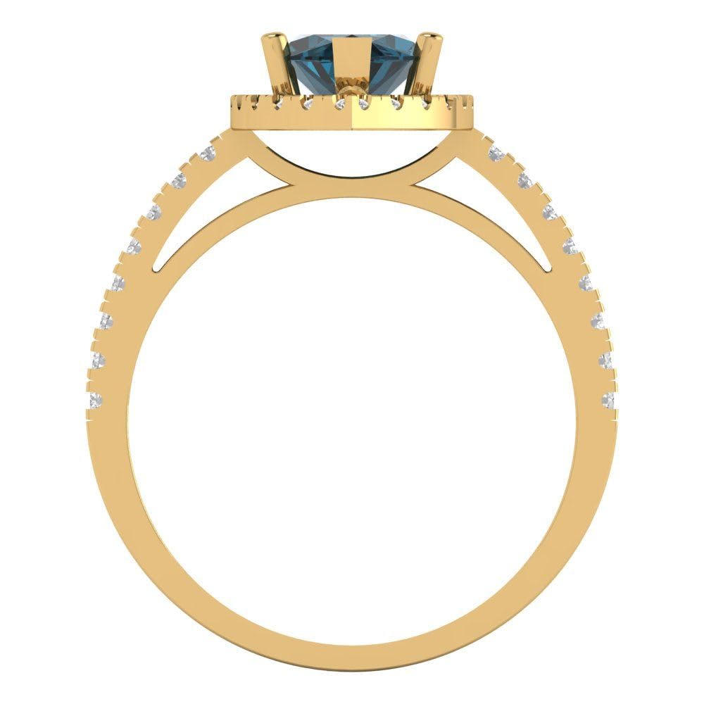 Clara Pucci 2.32ct Marquise Cut Solitaire Halo Natural Royal Blue Topaz Designer Wedding Bridal art deco Anniversary Ring 14k Yellow Gold
