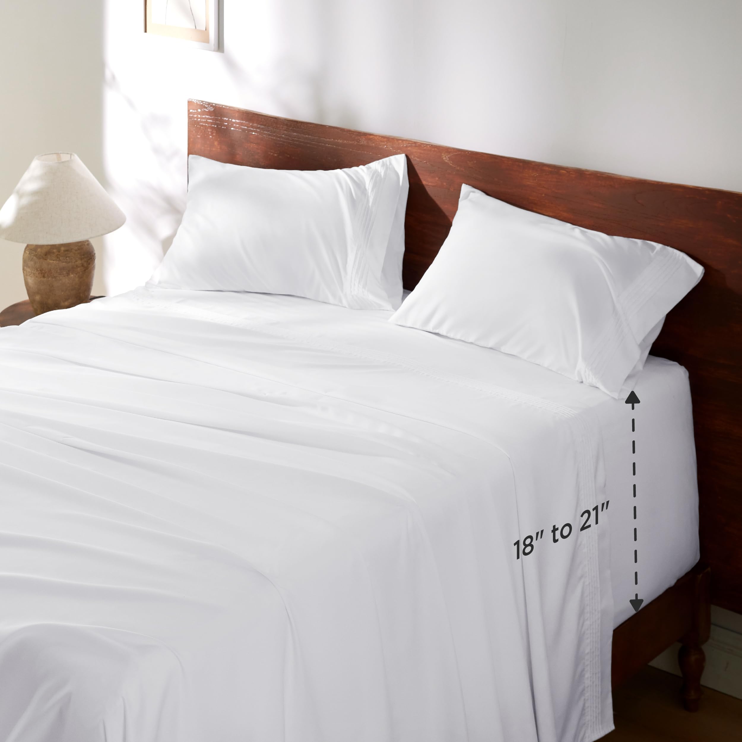 Bedsure Deep Pocket Full Size Sheets Set - Fits Mattresses Up to 21" Thick, 4 Piece Air Mattress Sheets with Deep Pocket, Moisture Wicking Soft Cooling Bedding Sheets & Pillowcases, White
