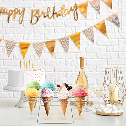 Sawysine Cupcake Cones Baking Rack 2 Pcs Stainless Steel Ice Cream Cone Cupcakes Holder 12 Cavity Stand Display Racks Stands for Home Kitchen Cooking, Silver