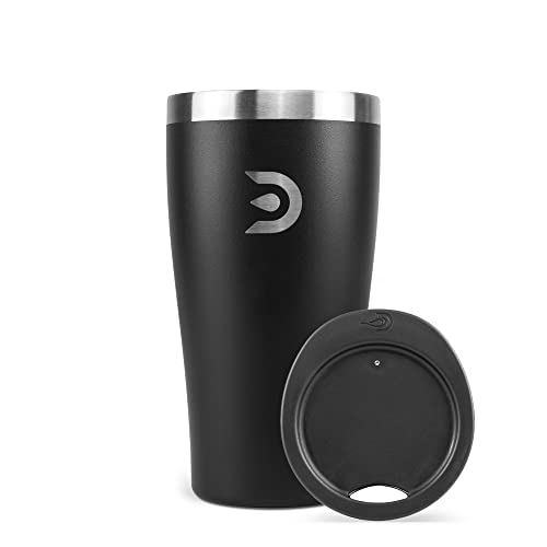 DrinkTanksĀ® Insulated Craft Pint Cup 2-Pack - Two 16 oz Vacuum Insulated Stainless Steel Mugs with Lids; Hot/Cold perfect for coffee, tea, beer, cocktails, wine; Dishwasher Safe (Obsidian)